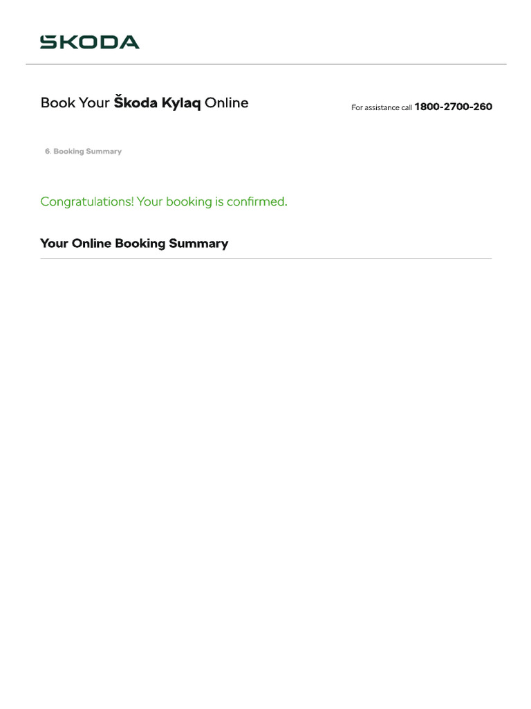Skoda Kylaq Classic Booking Summary | PDF
