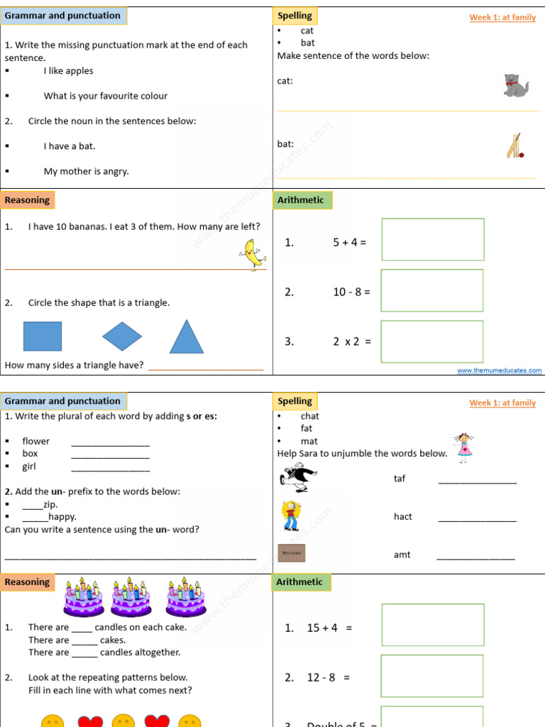Year 1 Worksheet - English and Maths | PDF | Word | Linguistic Typology