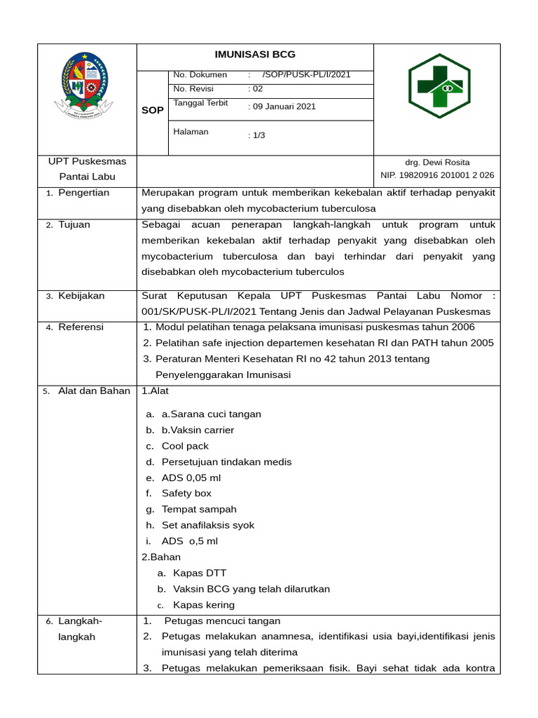 03 21 Sop Imunisasi BCG | PDF
