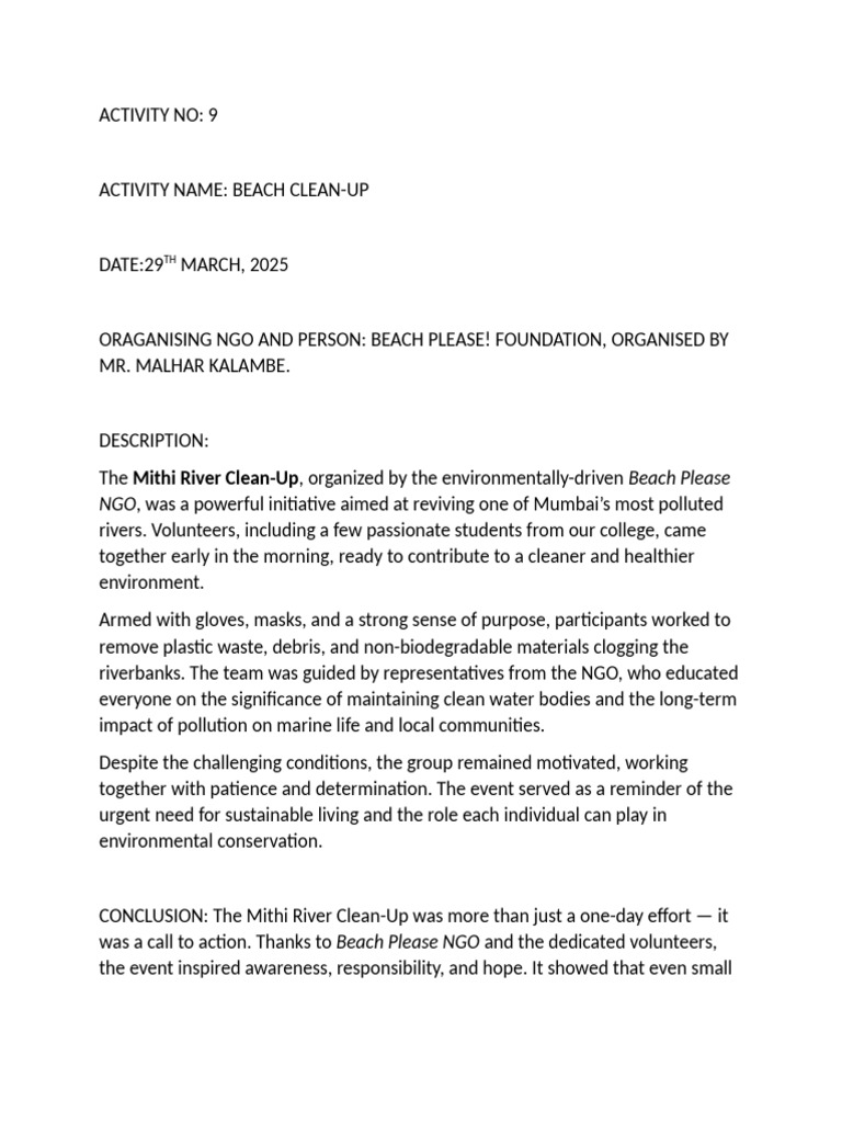 9.mithi River Clean Up 2 (NSS) ) | PDF