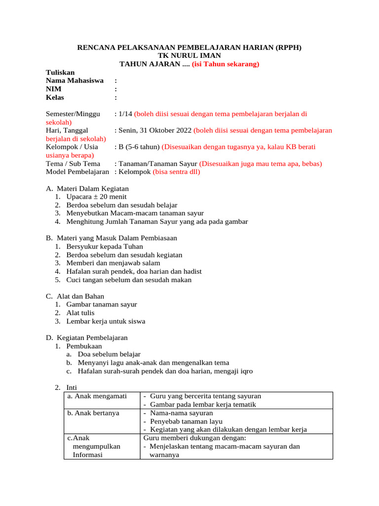 Format RPPH Tugas MP. Kogntif | PDF