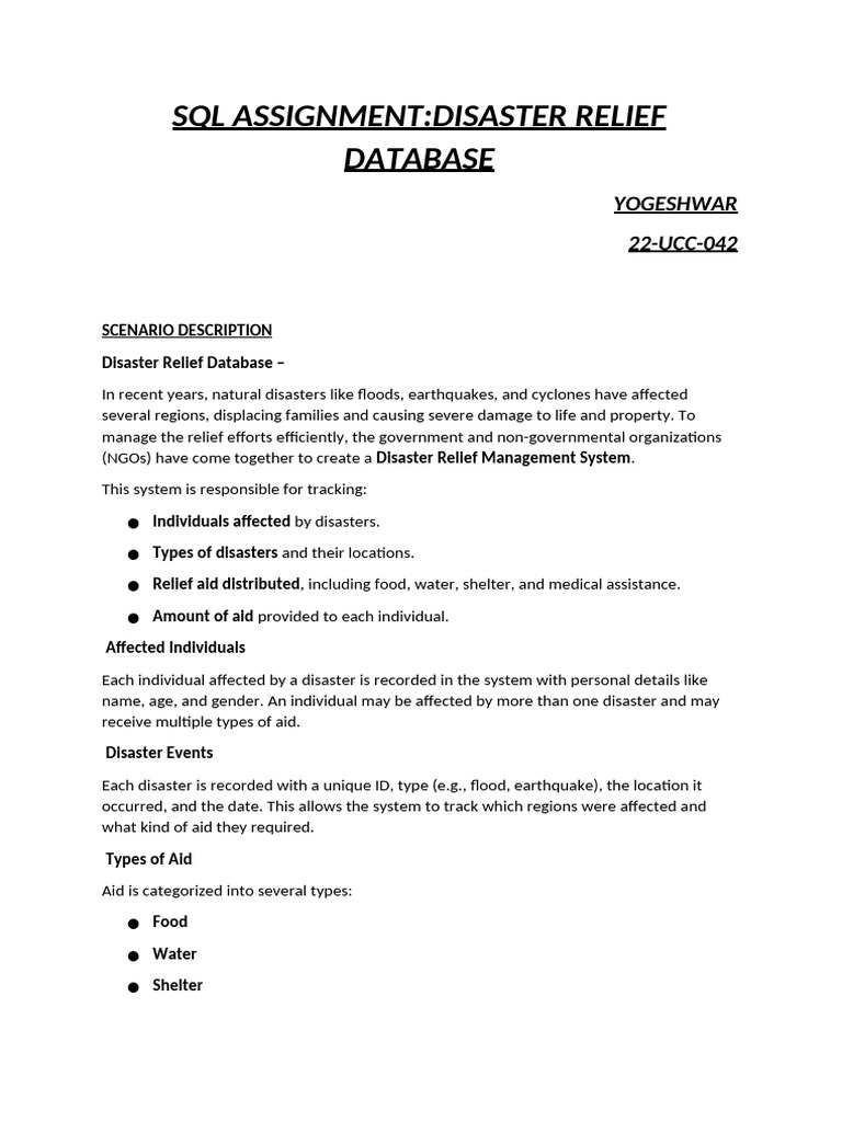 SQL Assignment 1 | PDF | Emergency Management | Databases
