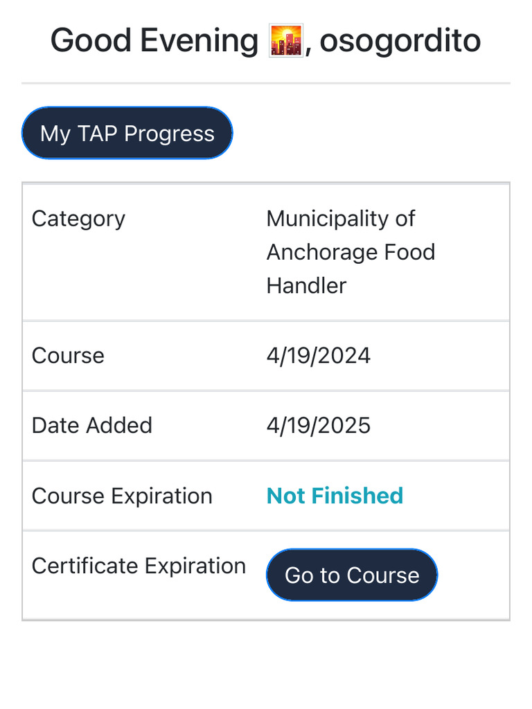 TAP Food Handler Course Progress | PDF