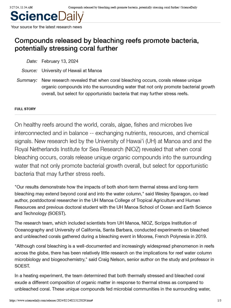2-13-24 Compounds Released by Bleaching Reefs Promote Bacteria ...