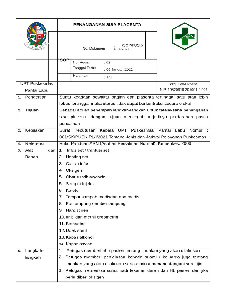 Penanganan Sisa Plasenta di Puskesmas | PDF