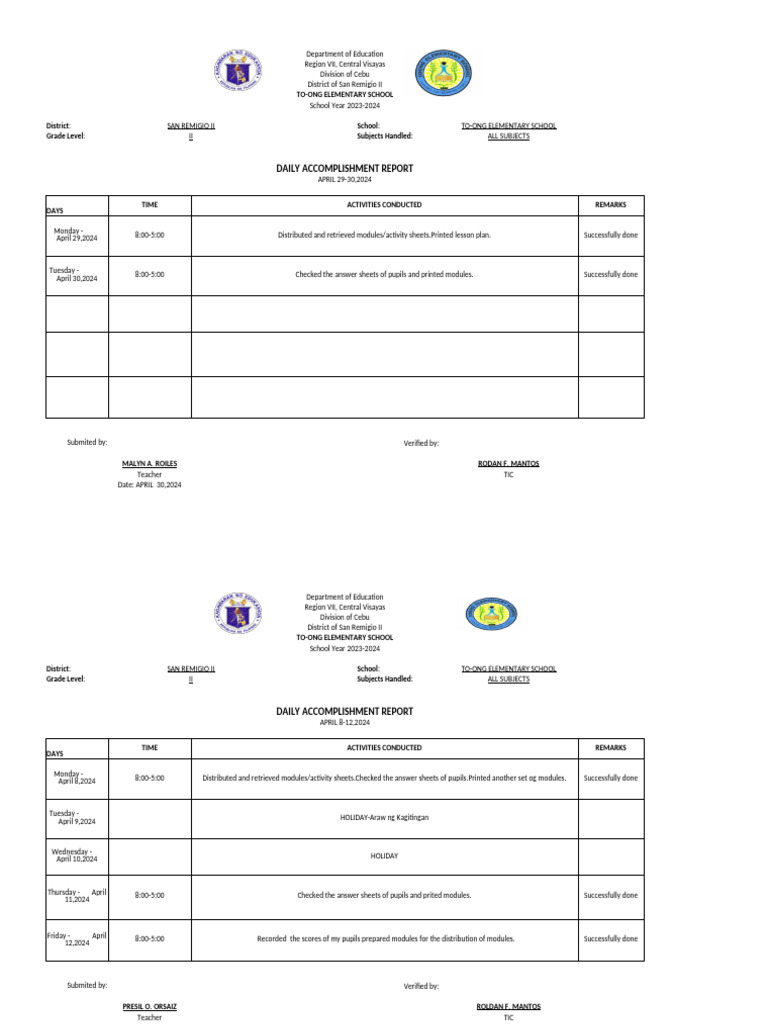 accomnplishment APRIL 29-30 | PDF
