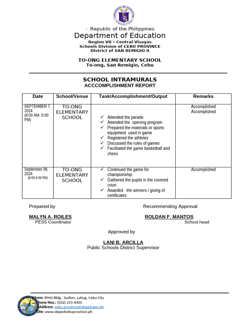 School Intrams Accomplishment | PDF | Pedagogy | Education Theory