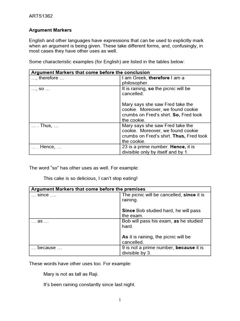 List of Argument Markers | PDF | Argument | Reason