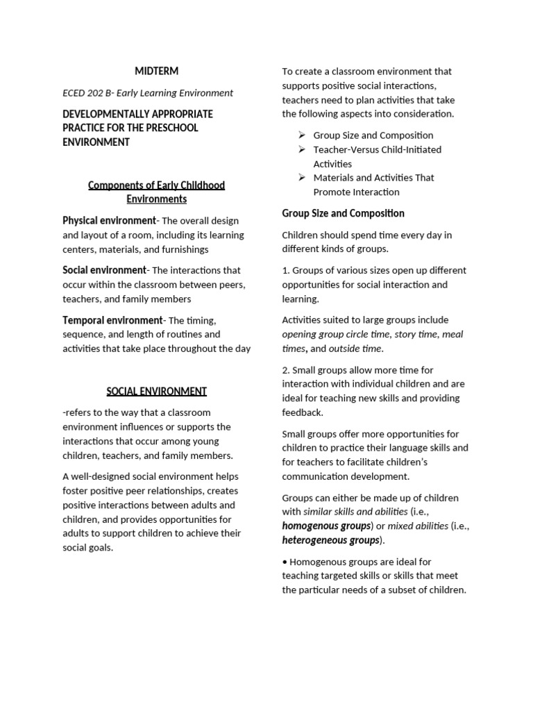 Preschool Social Environment Strategies | PDF | Teachers | Classroom