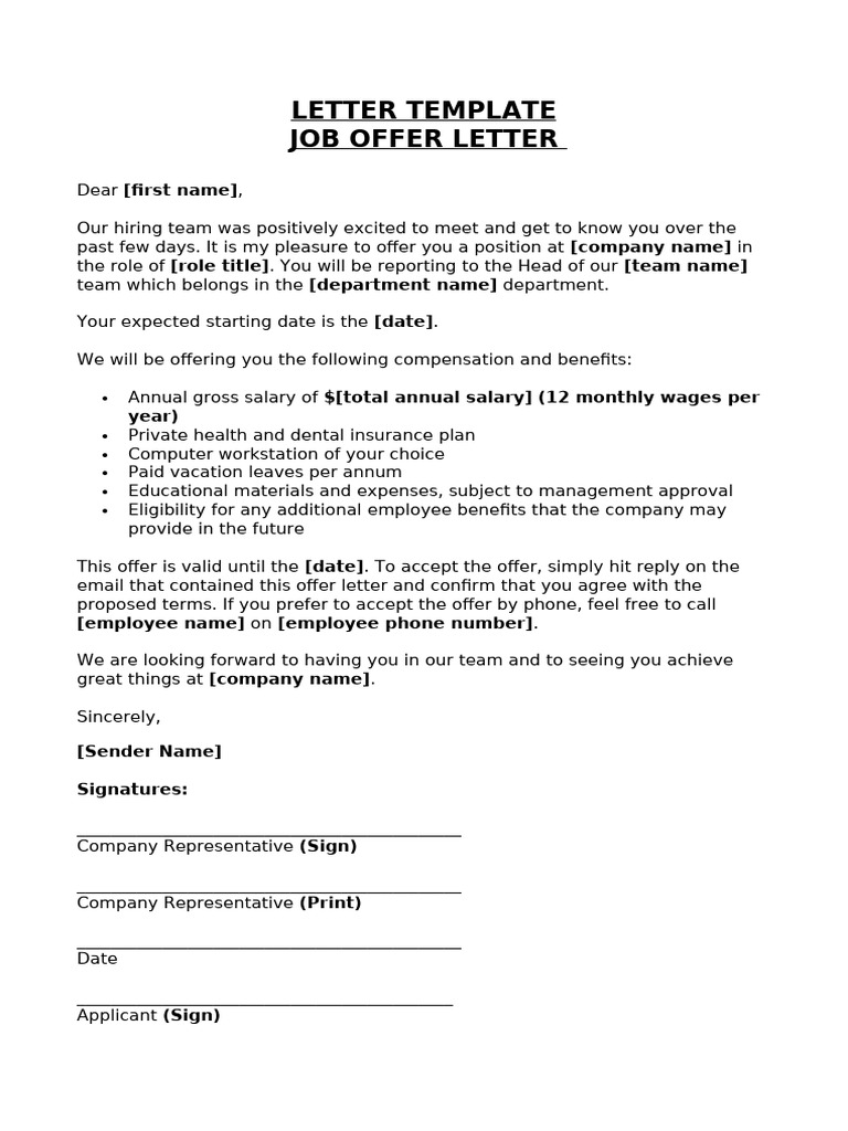 Job Offer Letter Template | PDF