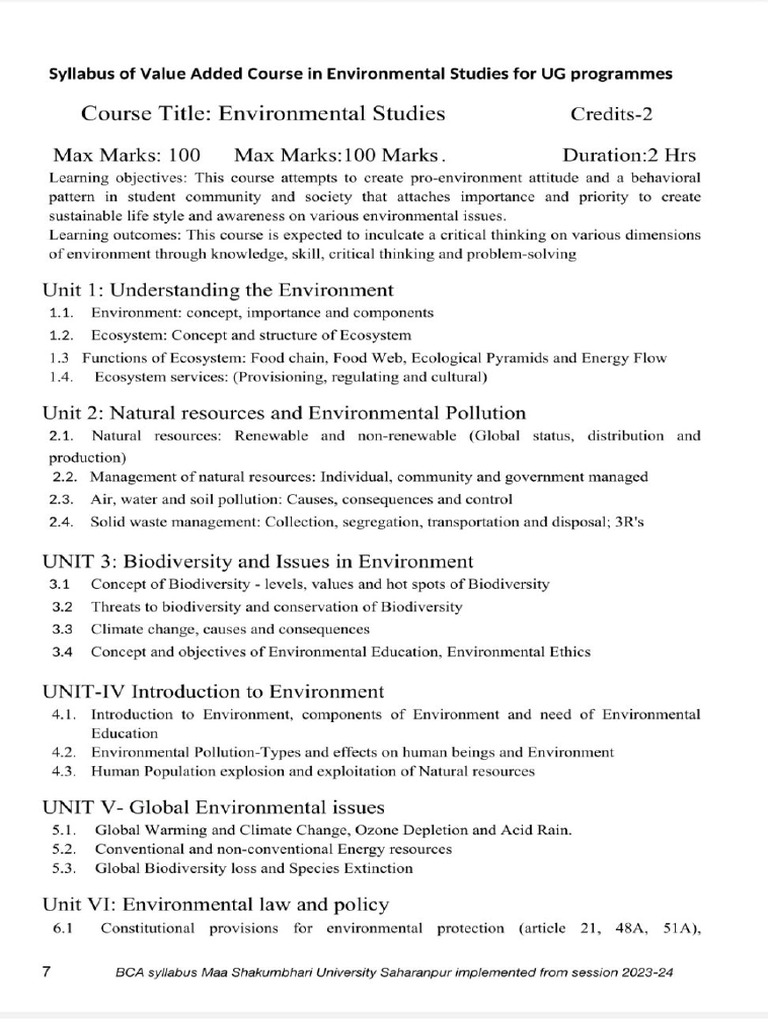 EVS Syllabus 1.0 | PDF