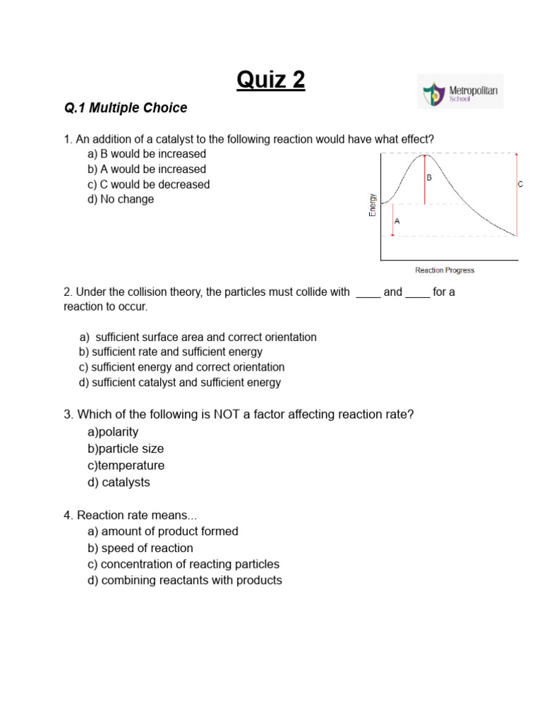 G10 Reaction Rate Quiz Version A | PDF | Chemical Reactions | Reaction Rate