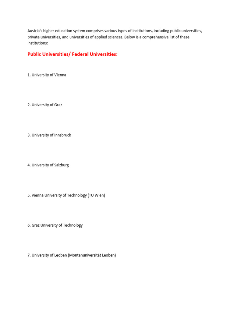 Austrian University List Created by RM Rafi | PDF | Vienna | Austria