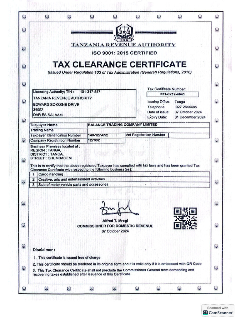 Balance Tax Clearance | PDF