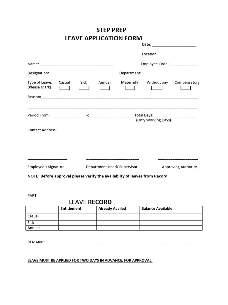 Step Leave Application | PDF