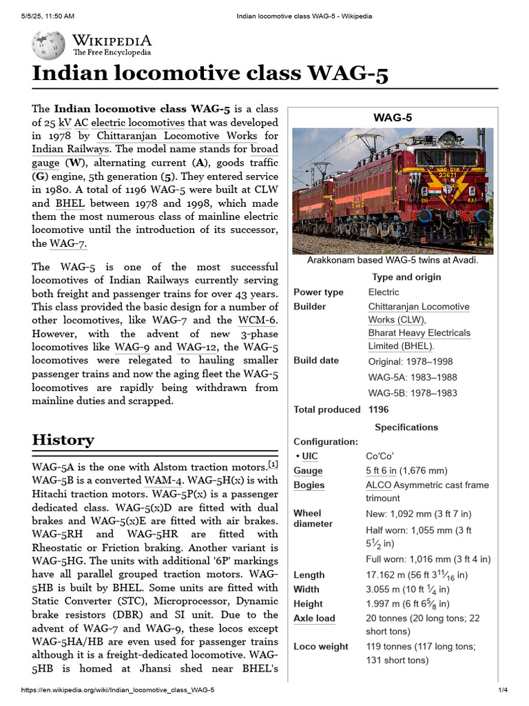 Indian Locomotive Class WAG-5 - Wikipedia | PDF | Rail Transport ...