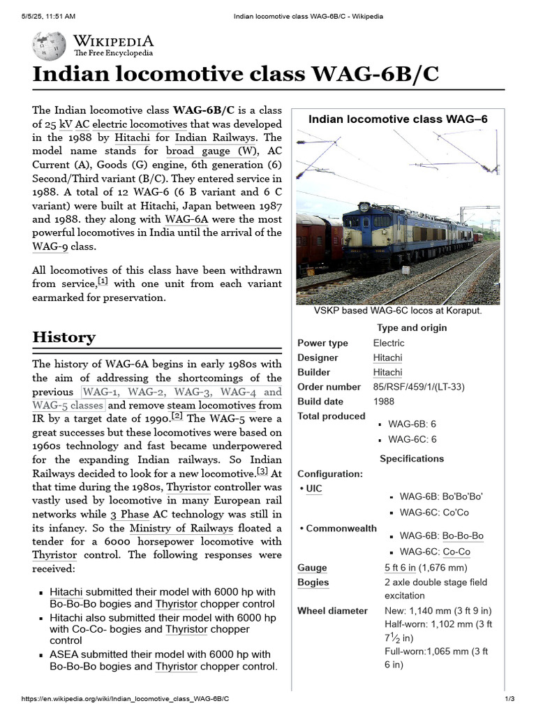 Indian locomotive class WAG-6B_C - Wikipedia | PDF | Rail Transport ...