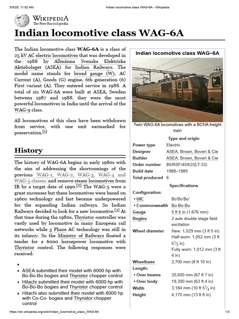 Overview of WAG-6A Electric Locomotive | PDF | Locomotives ...