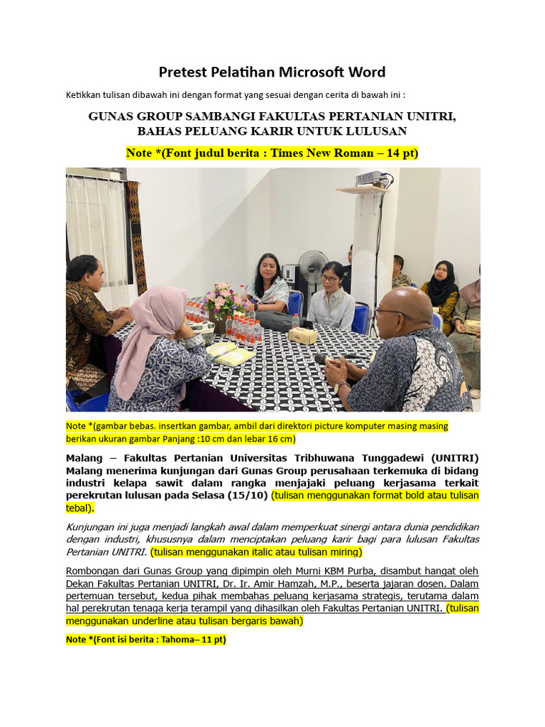 Pretest 1 Pelatihan Microsoft Word Dan Excel 19 Oktober | PDF