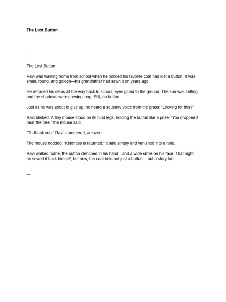 The Lost Button Adventure | PDF