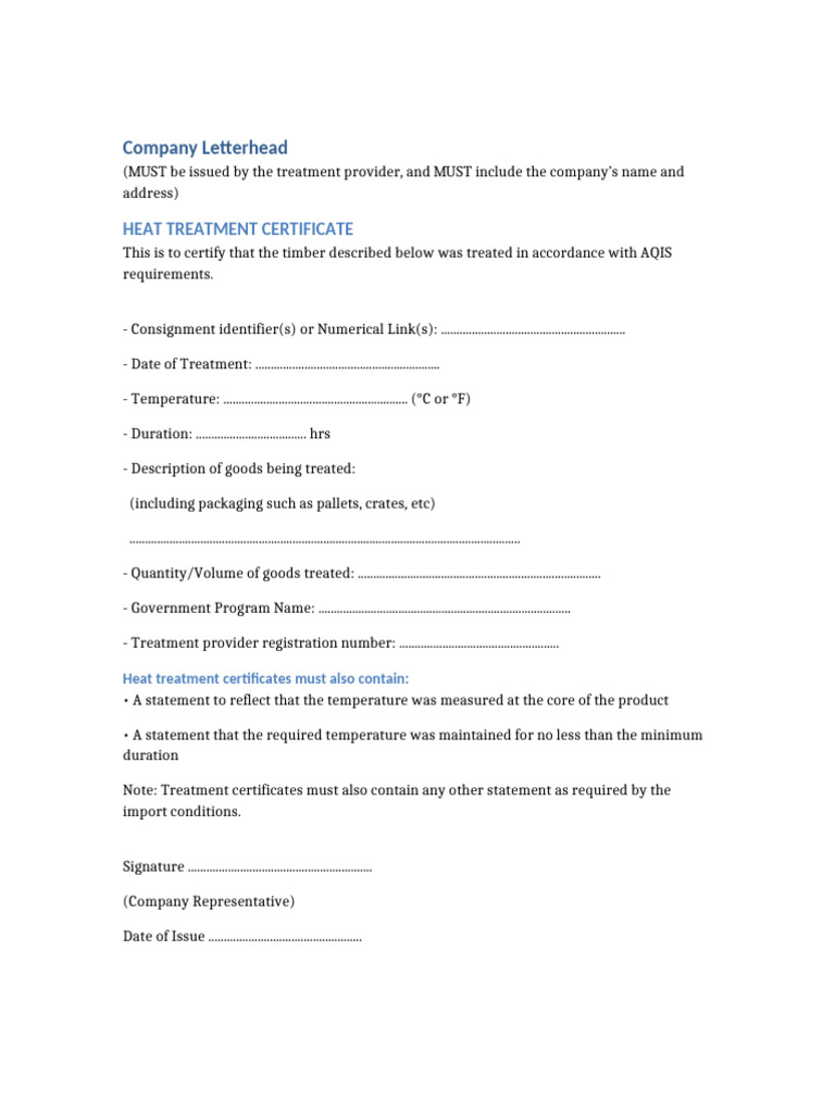 Heat Treatment Certificate Template | PDF