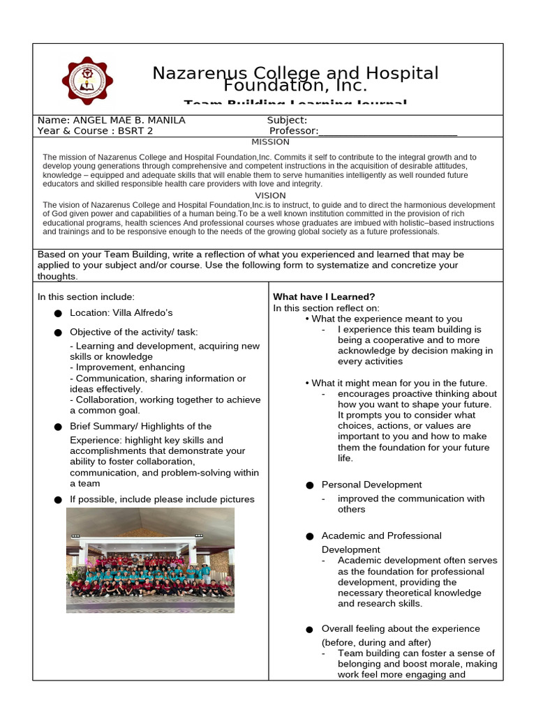 Teambuilding Learning Jounal Villa Alfredos-1 | PDF | Team Building ...