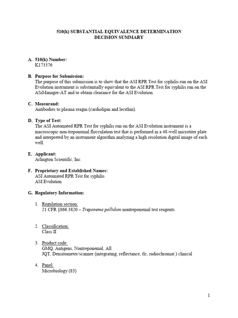 K173376 5800 Reagent For RPR - Highlighted | PDF | Serology | Assay