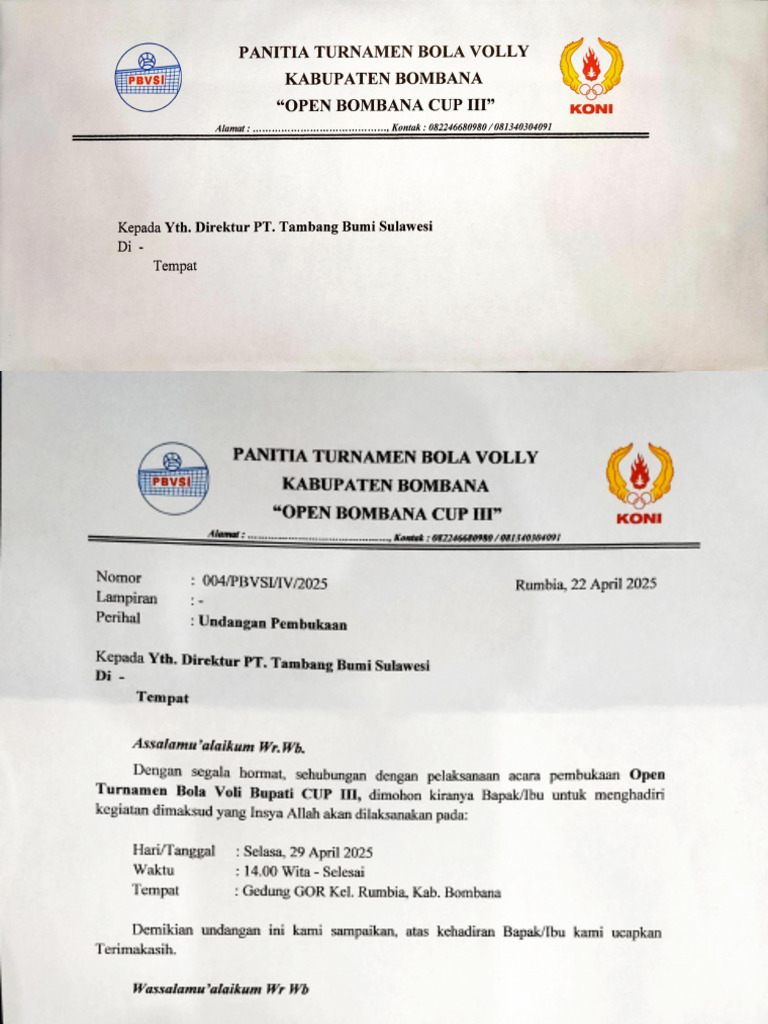 UNDANGAN PT. TBS Menghadiri Pembukaan | PDF