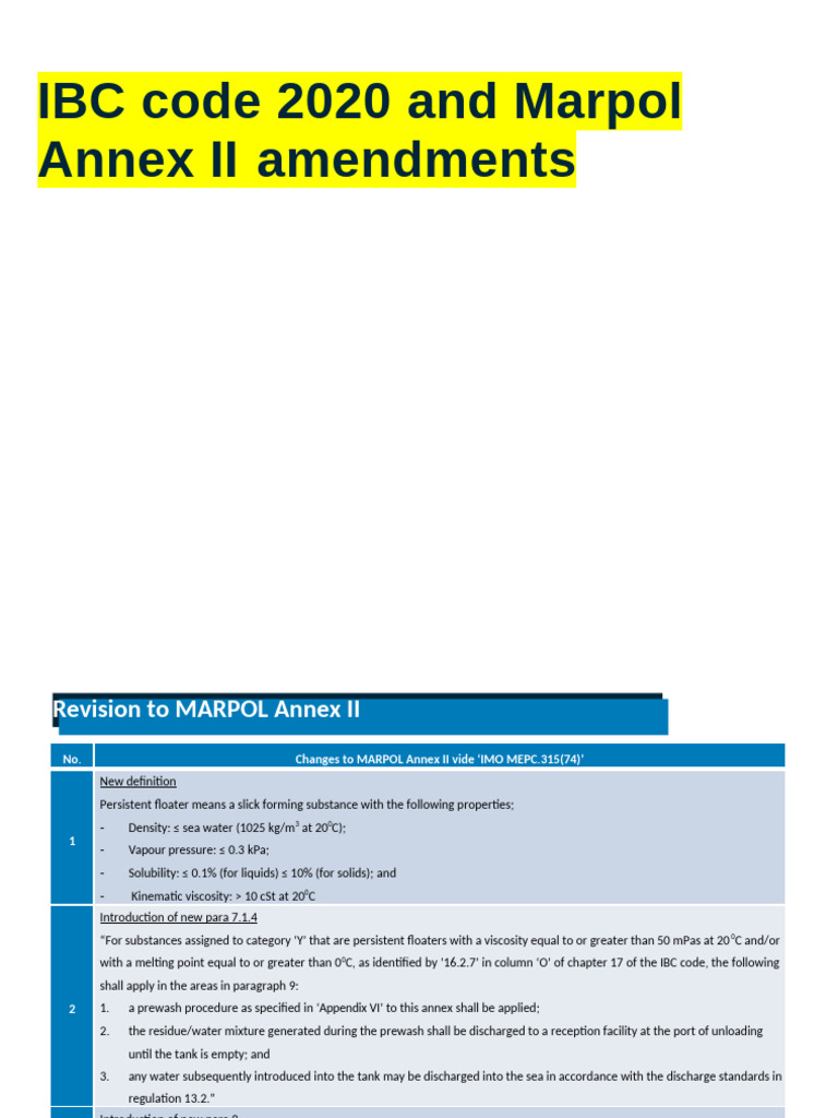 Amendments For Chemcial Tankers - IBC 2020 and Annex II | PDF
