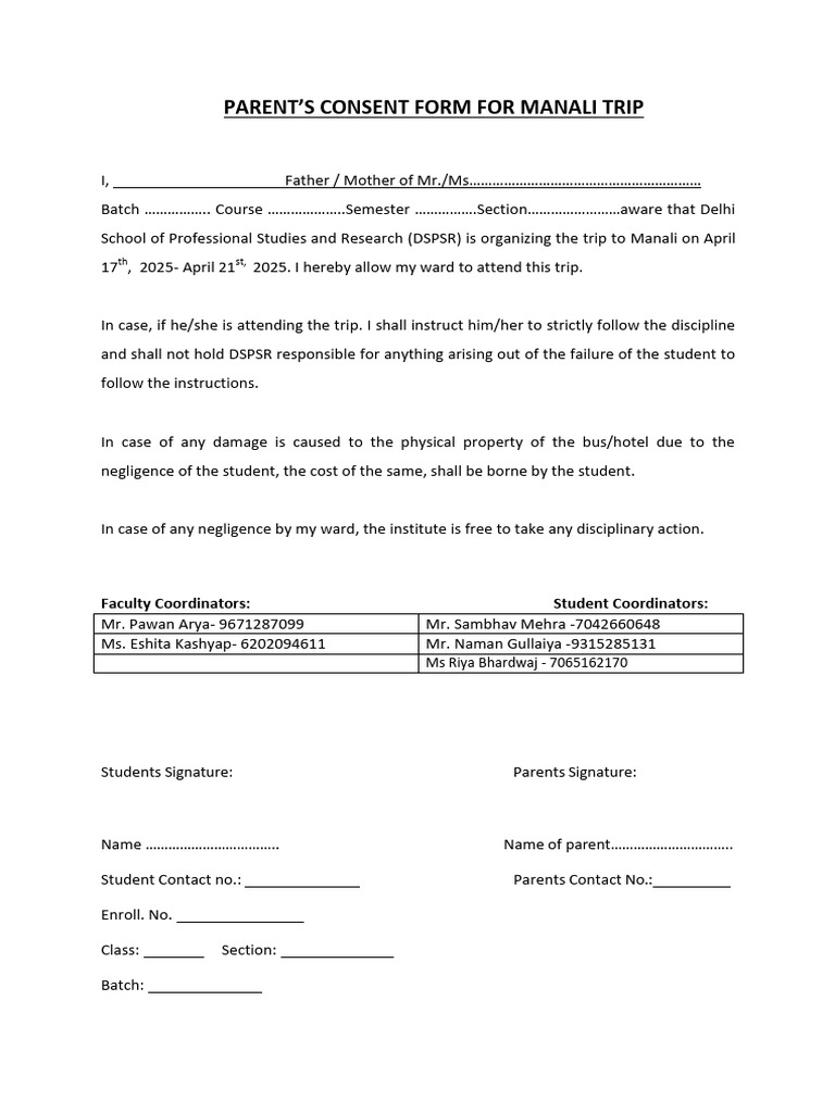 Parents Consent Form | PDF