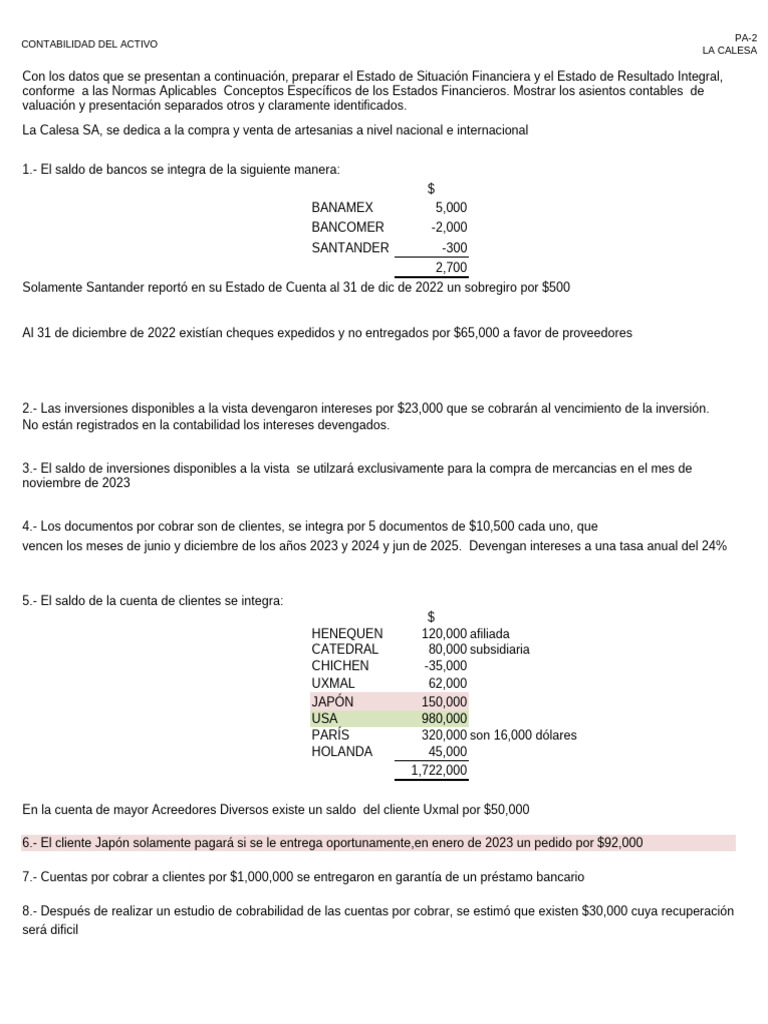 Hoja de Trabajo Contable: La Calesa SA | PDF | Contabilidad | Hoja de ...