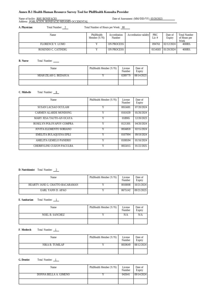 Annex B.1 Health Human Resource Survey Tool For Philhealth Konsulta ...