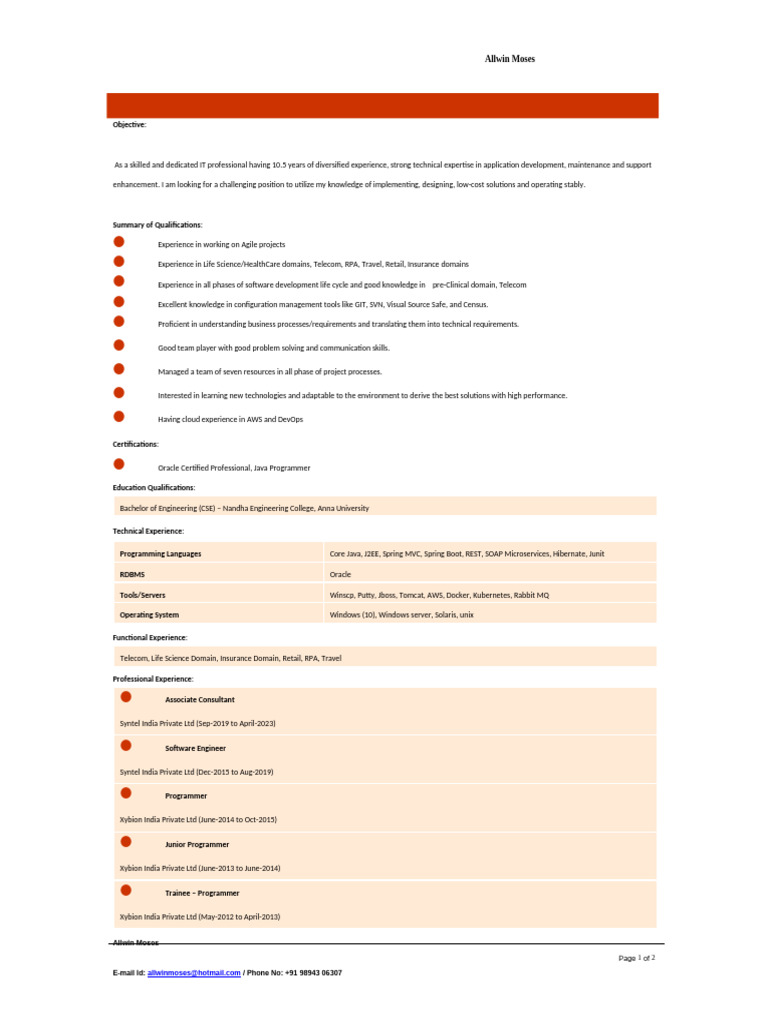 Naukri ALLWINMOSESS (10y 5m) | PDF | Java (Programming Language) | My Sql