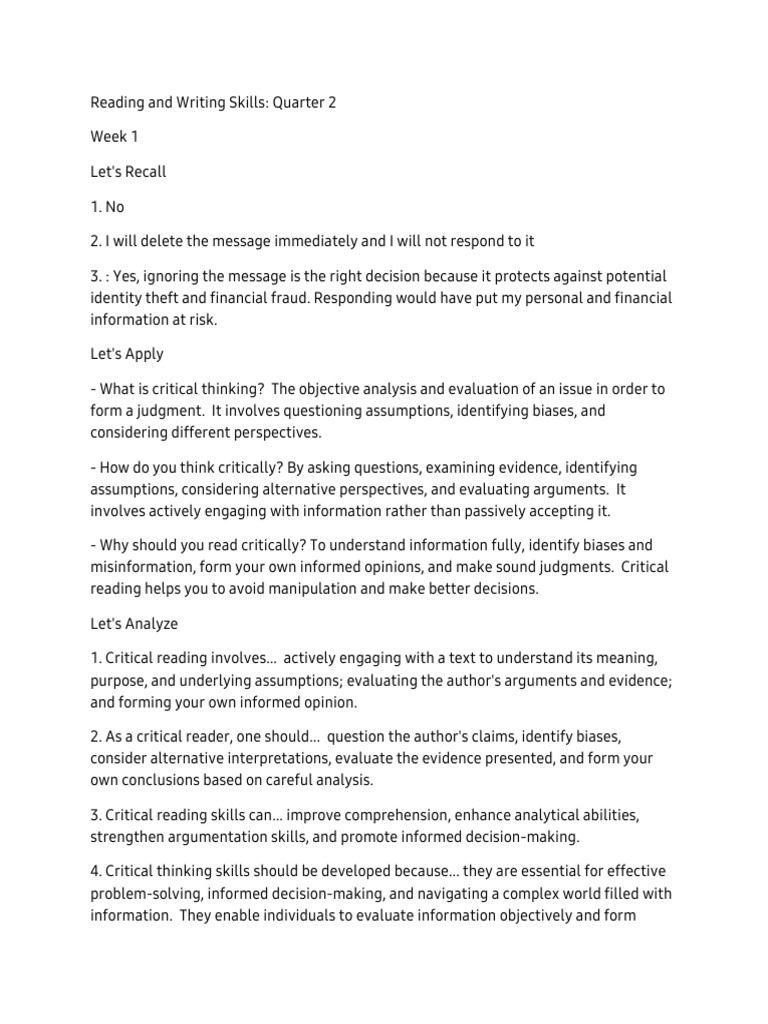 Reading and Writing Skills | PDF | Critical Thinking | Thought