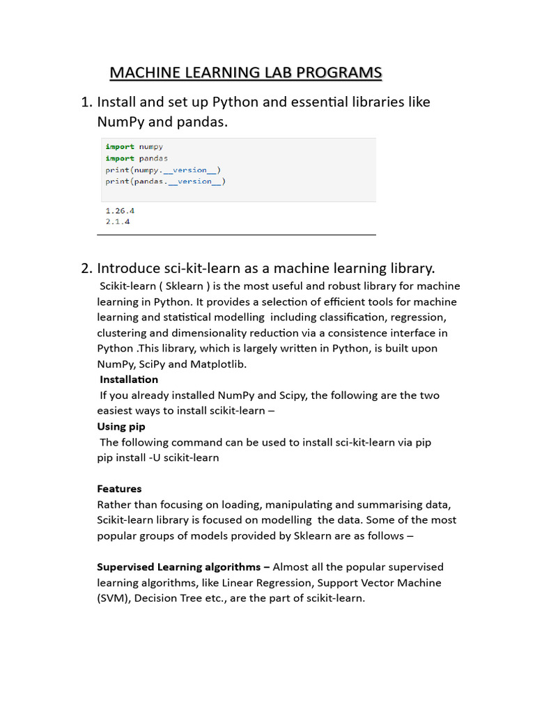 Machine Learning Lab Setup Guide | PDF | Machine Learning | Support ...