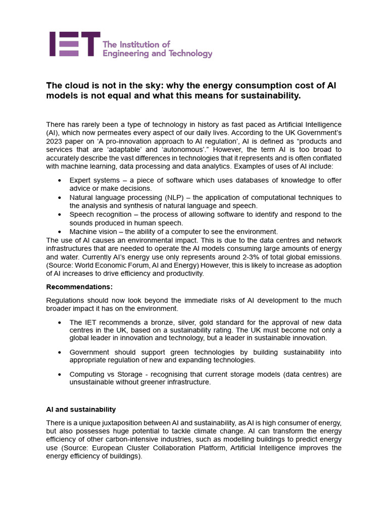 AI Energy Consumption and Sustainability | PDF | Artificial ...