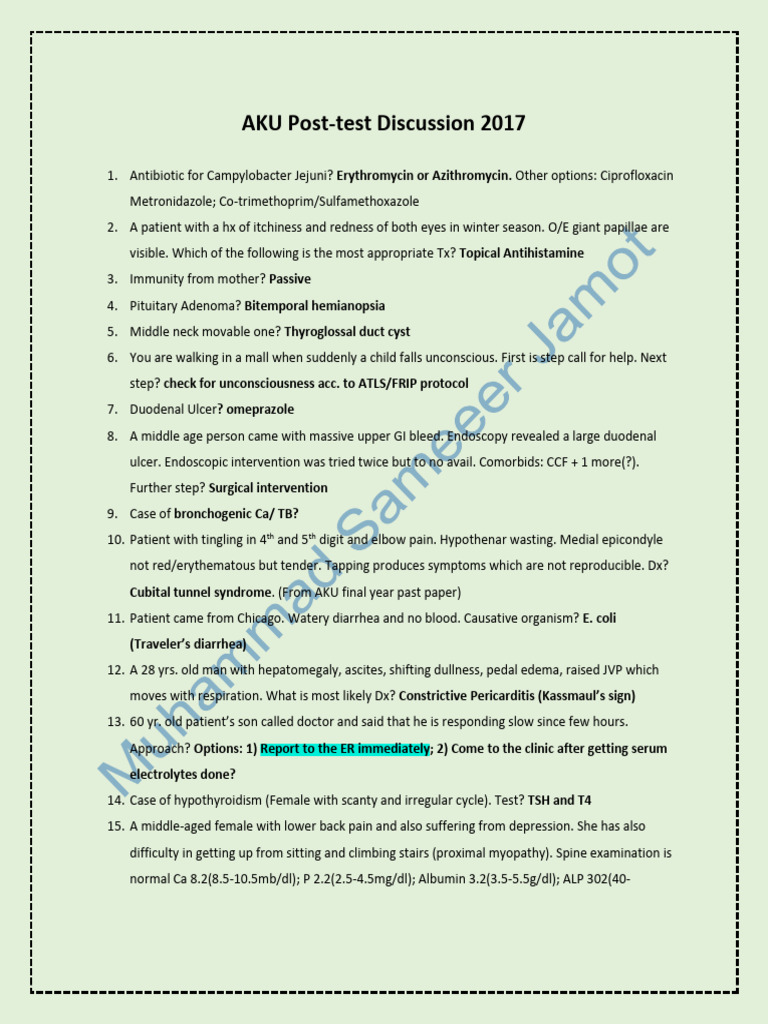AKU Post-Test Discussion 2017 | PDF | Medical Specialties | Diseases ...