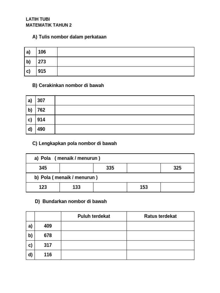 LATIH TUBI Math THN 2 5.5.25 | PDF