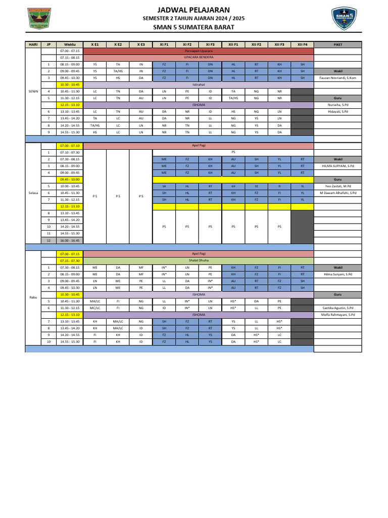 Jadwal Pelajaran Sem 2 TA 2024 2025-1 | PDF