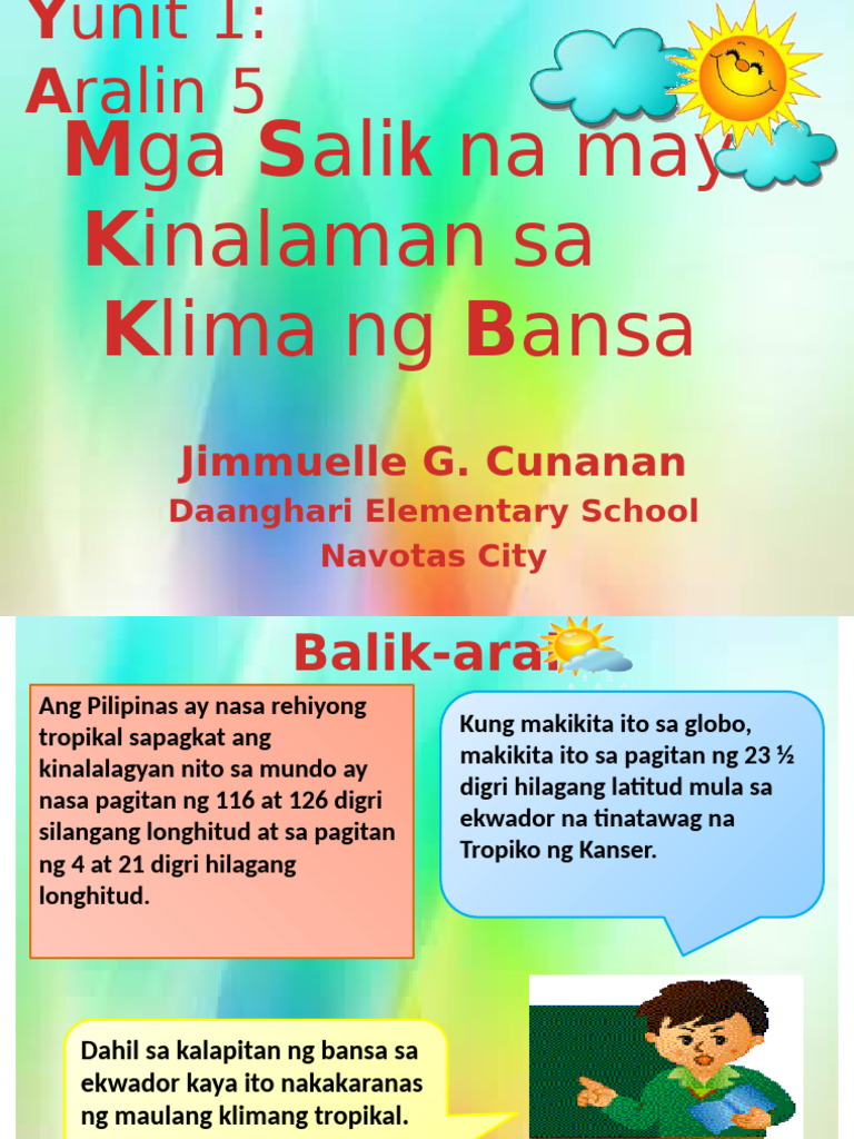 Aralin 5 Mga Salik Na May Kinalaman Sa Klima Ng Bansa | PDF