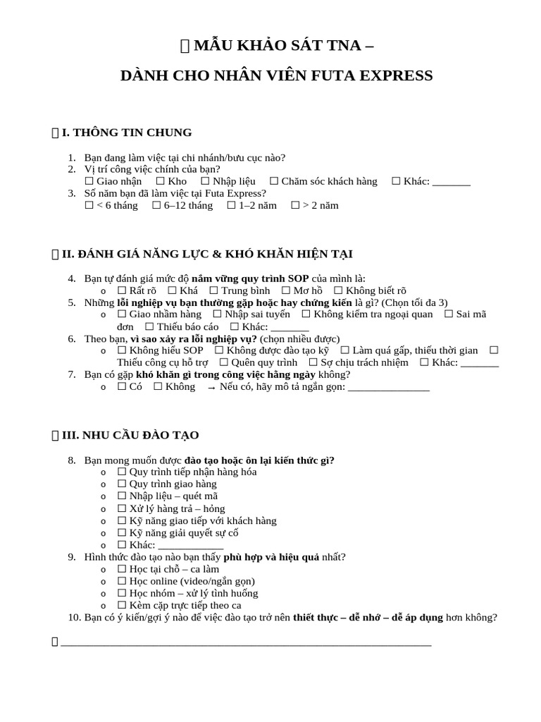 ? MẪU KHẢO SÁT TNA | PDF