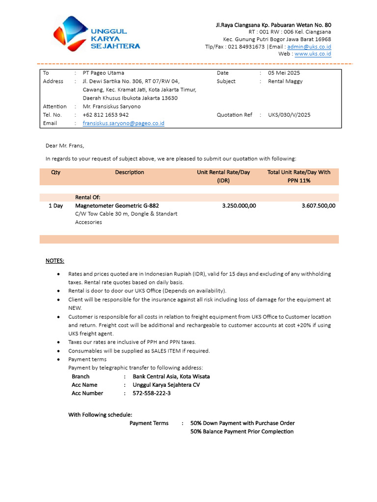 UKS 030 - PT Pageo Utama - Rental Maggy | PDF | Payments