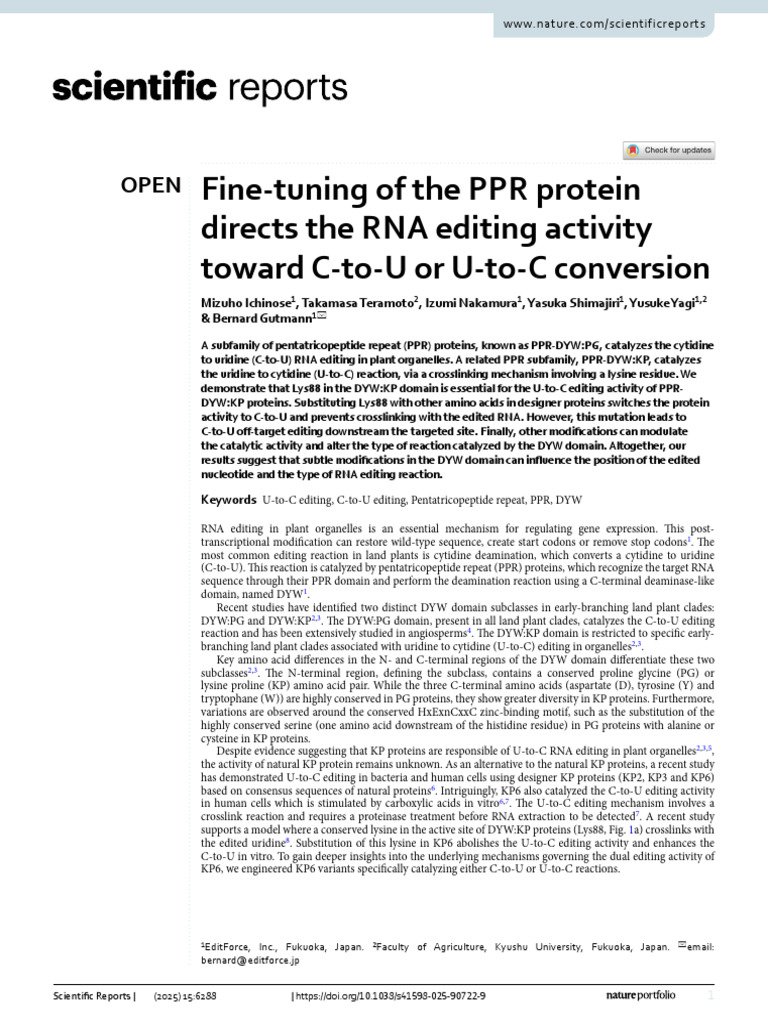 Fine Tuning of The PPR Protein Directs The RNA Editing Activity Toward ...