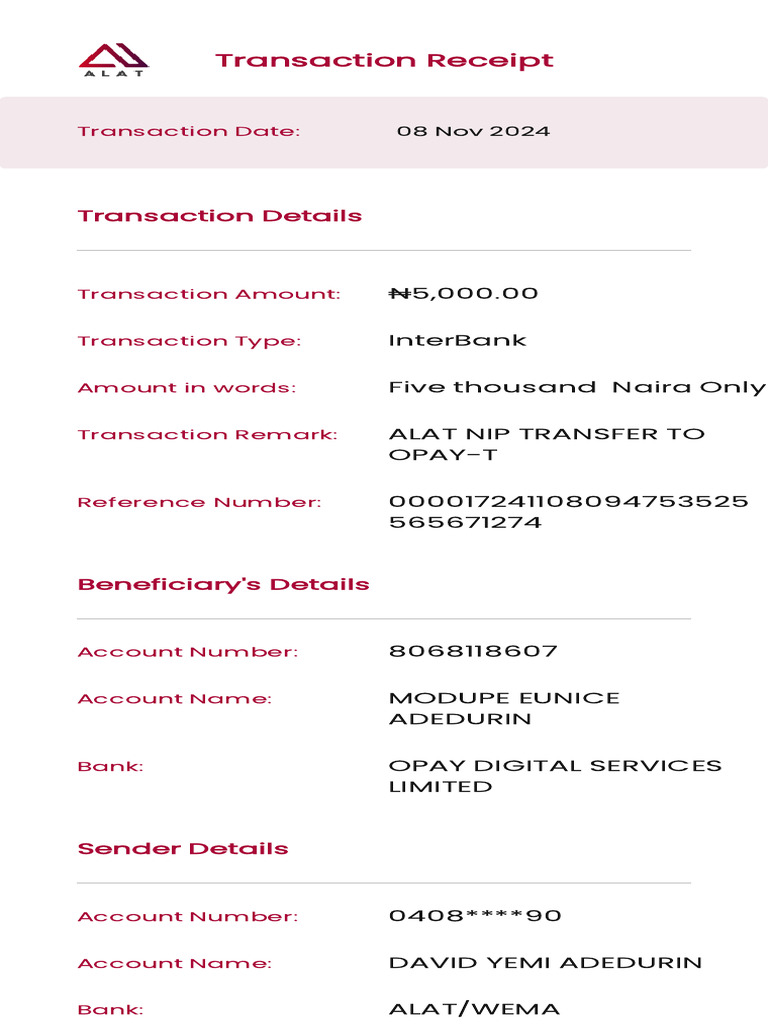 InterBank Transaction Receipt - ₦5,000 | PDF