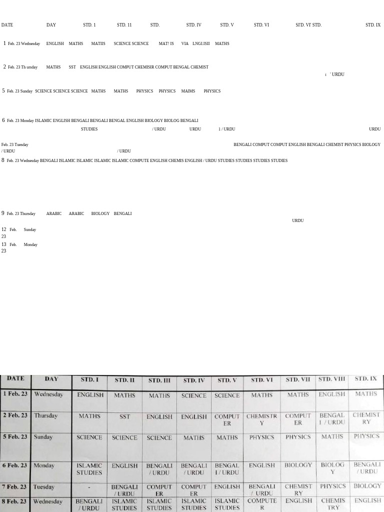 Date DAY STD. 1 STD. 11 Std. Std. Iv Std. V Std. Vi Si'D. Vi' Std. Std ...
