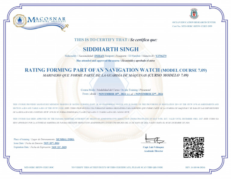 Panama Watchkeeping Siddharth Singh | PDF