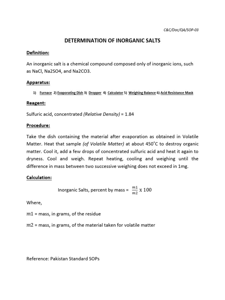 Inorganic Salt Determination Method | PDF