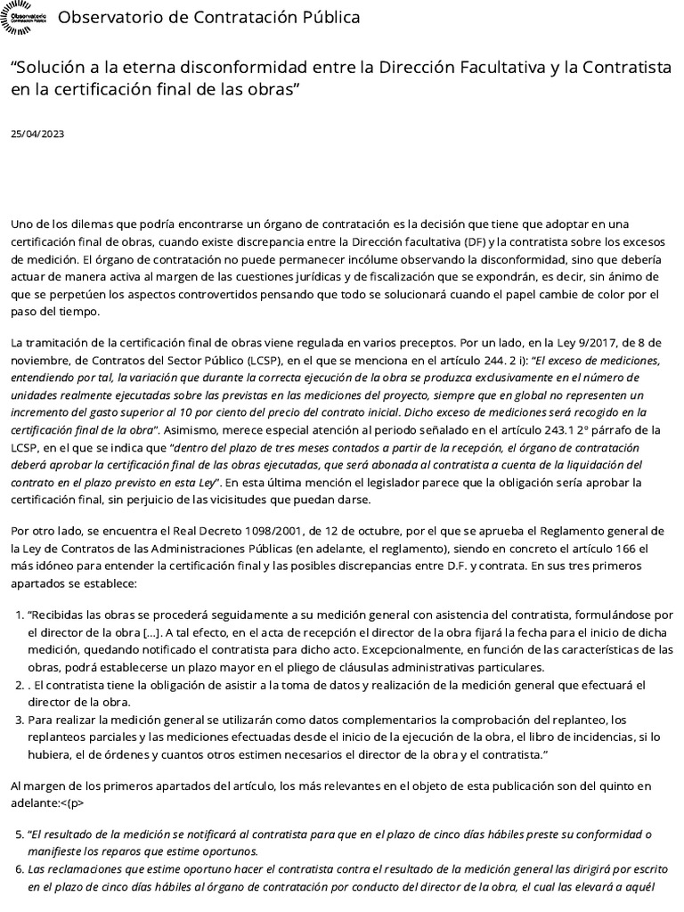 "Solución A La Eterna Disconformidad Entre La Dirección Facultativa y ...