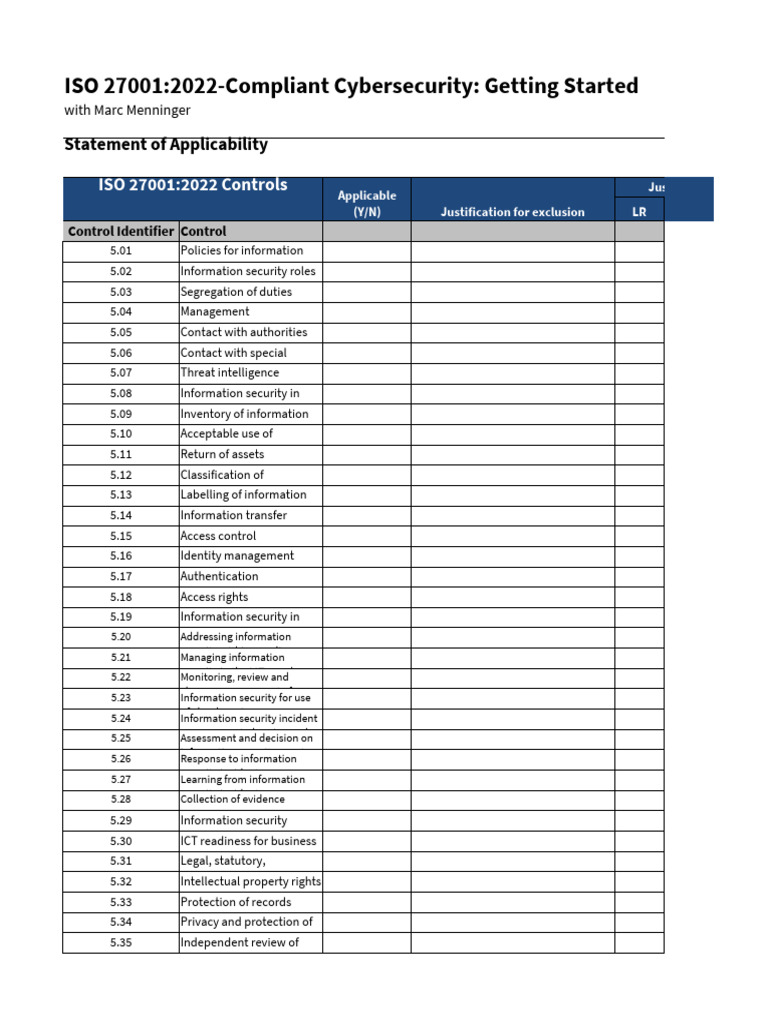 Example Statement of Applicability | PDF | Security | Computer Security