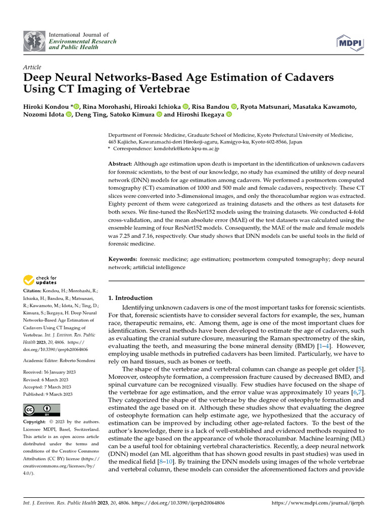 Deep Neural Networks-Based Age Estimation of Cadavers Using CT Imaging of Vertebrae | PDF ...